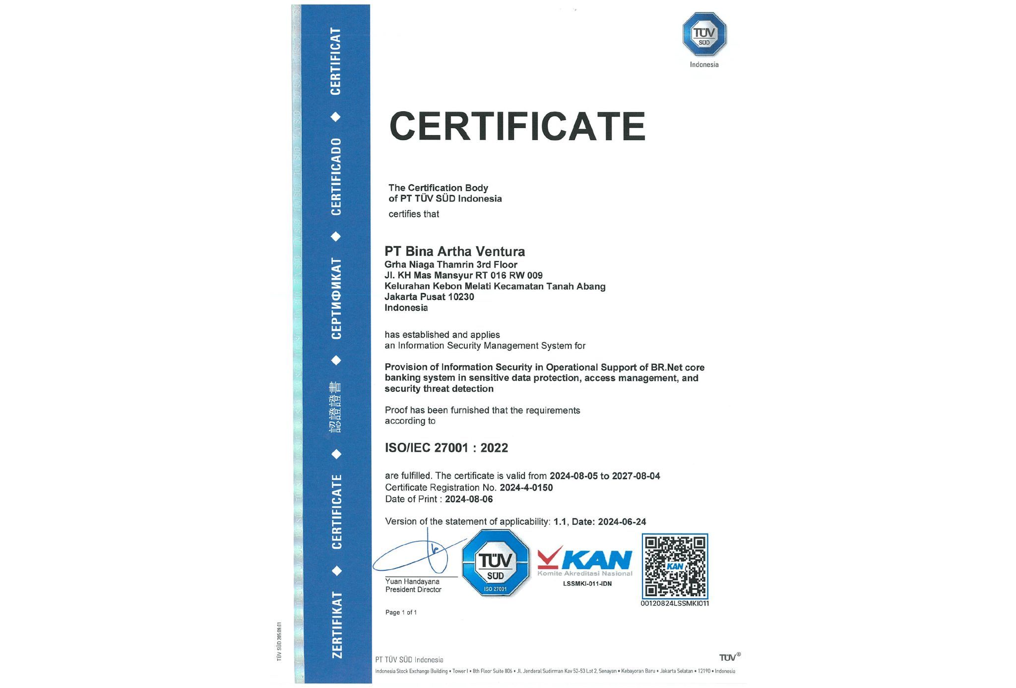 Bina Artha Achieves ISO 27001-2022 Certification